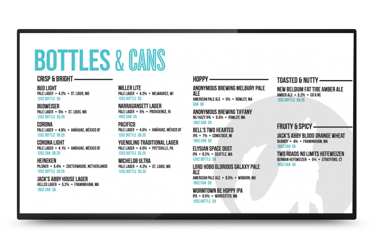 Case study BeerMenus TV Menus: Digital Menu Creation Tool | Perfsol